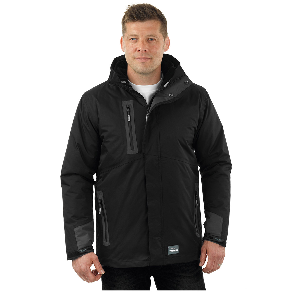 TROJAN Men’s Black/Grey Multi Waterproof Jacket | TROJAN | Work Jackets ...