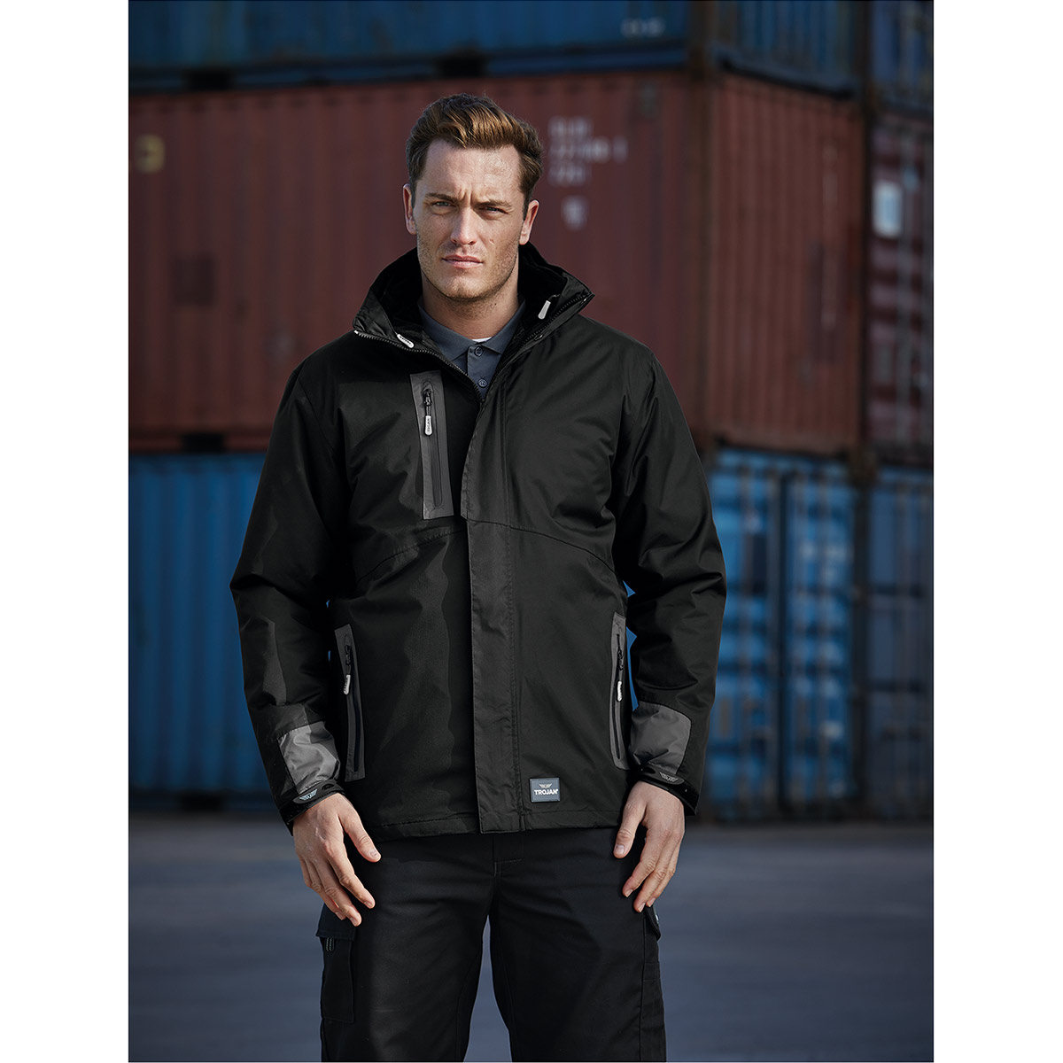 TROJAN Men’s Black/Grey Multi Waterproof Jacket | TROJAN | Work Jackets ...