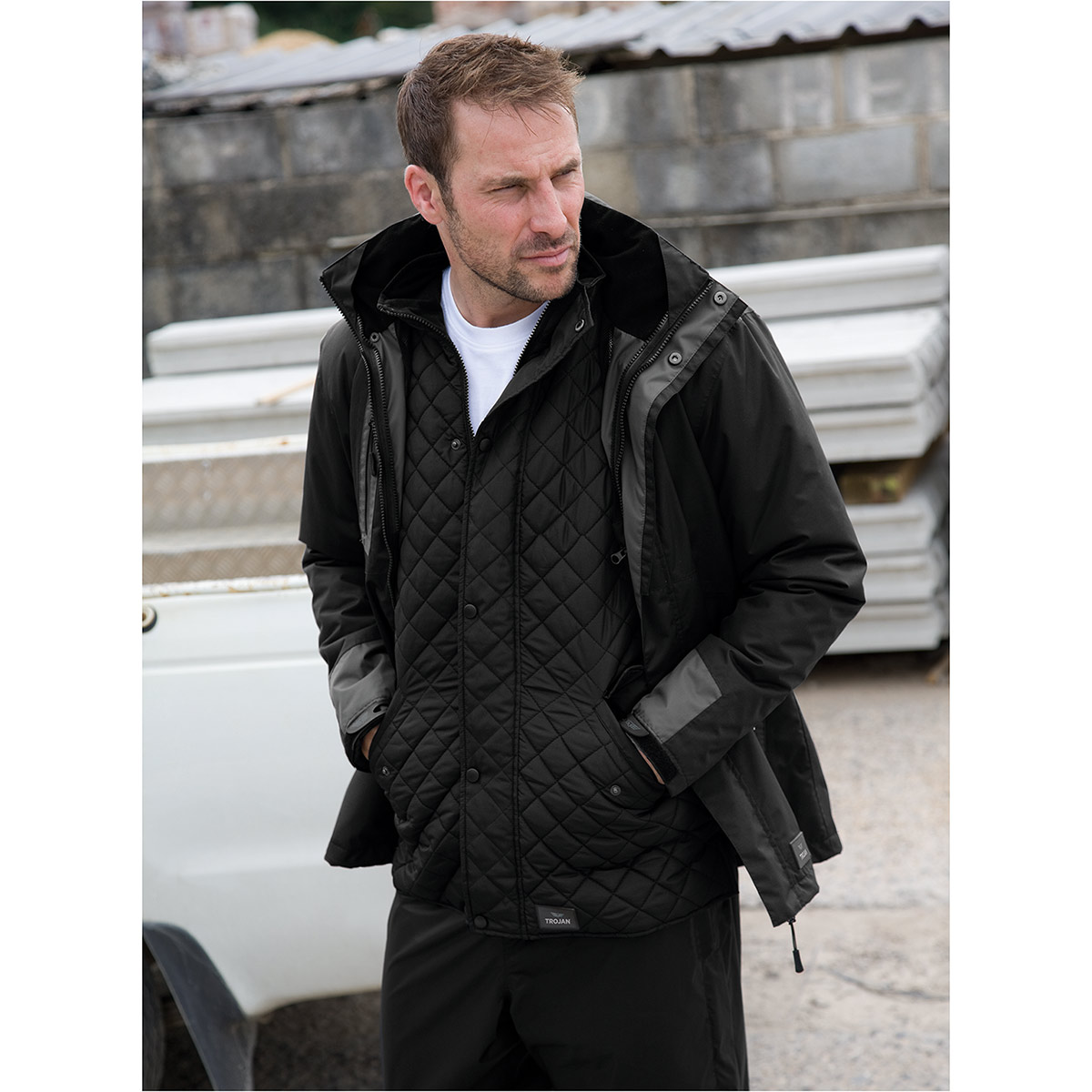 TROJAN Men’s Black/Grey Multi Waterproof Jacket | TROJAN | Work Jackets ...