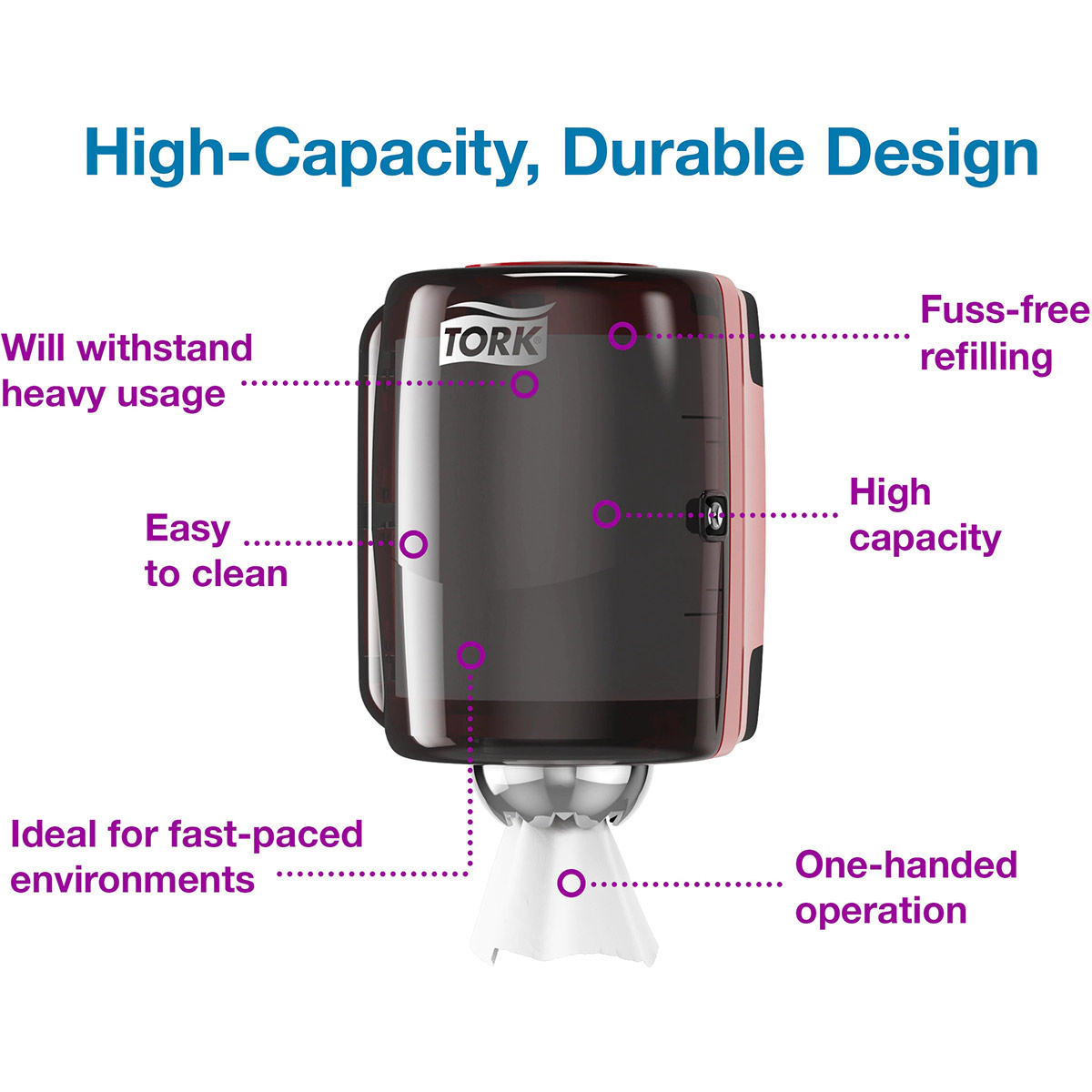 Tork Elevation M2 Red/Smoke Centrefeed Dispenser | Tork | Paper and Wipe Dispensers | Arco