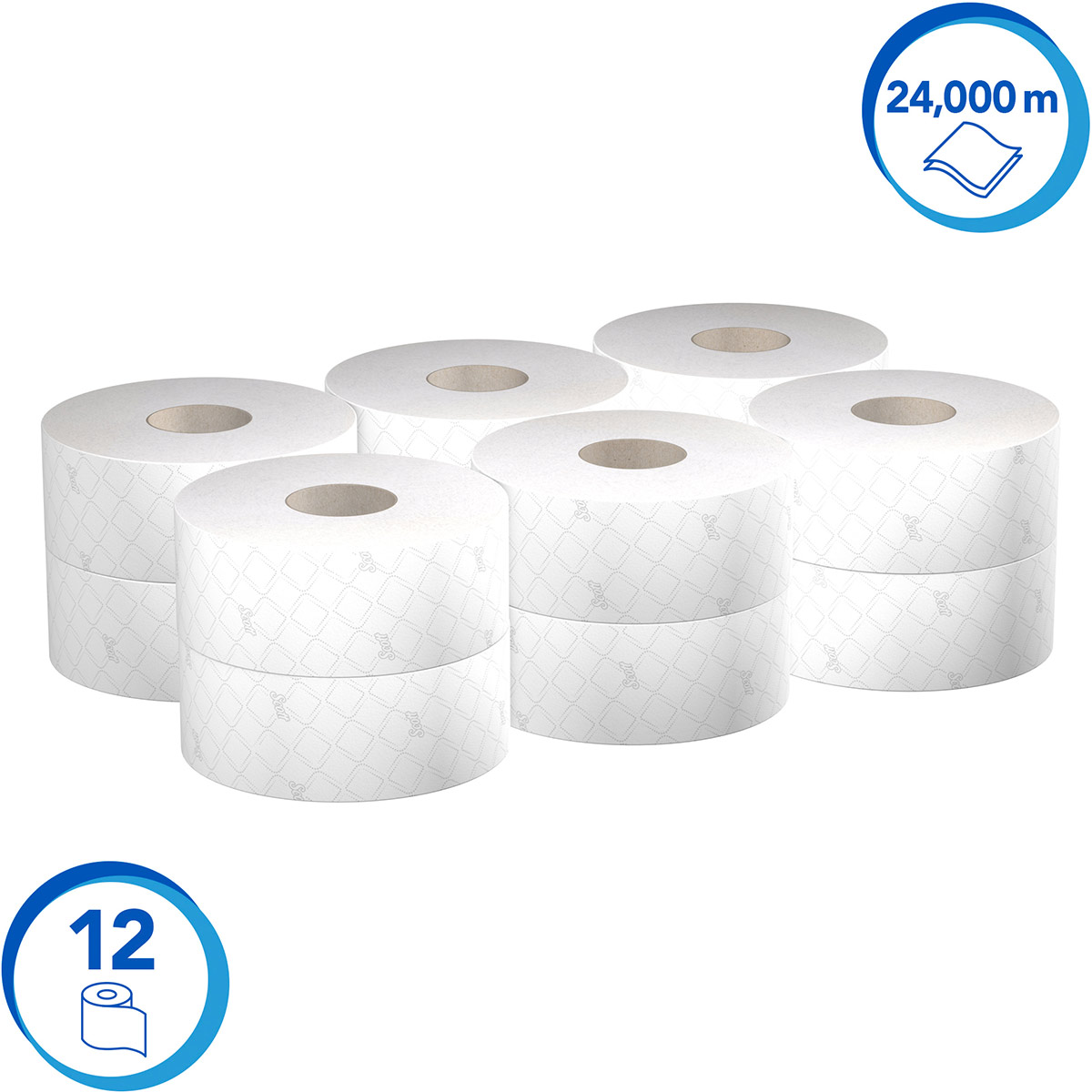 Kimberly-Clark Scott Essential White Jumbo Toilet Roll 200m (Box of 12 ...