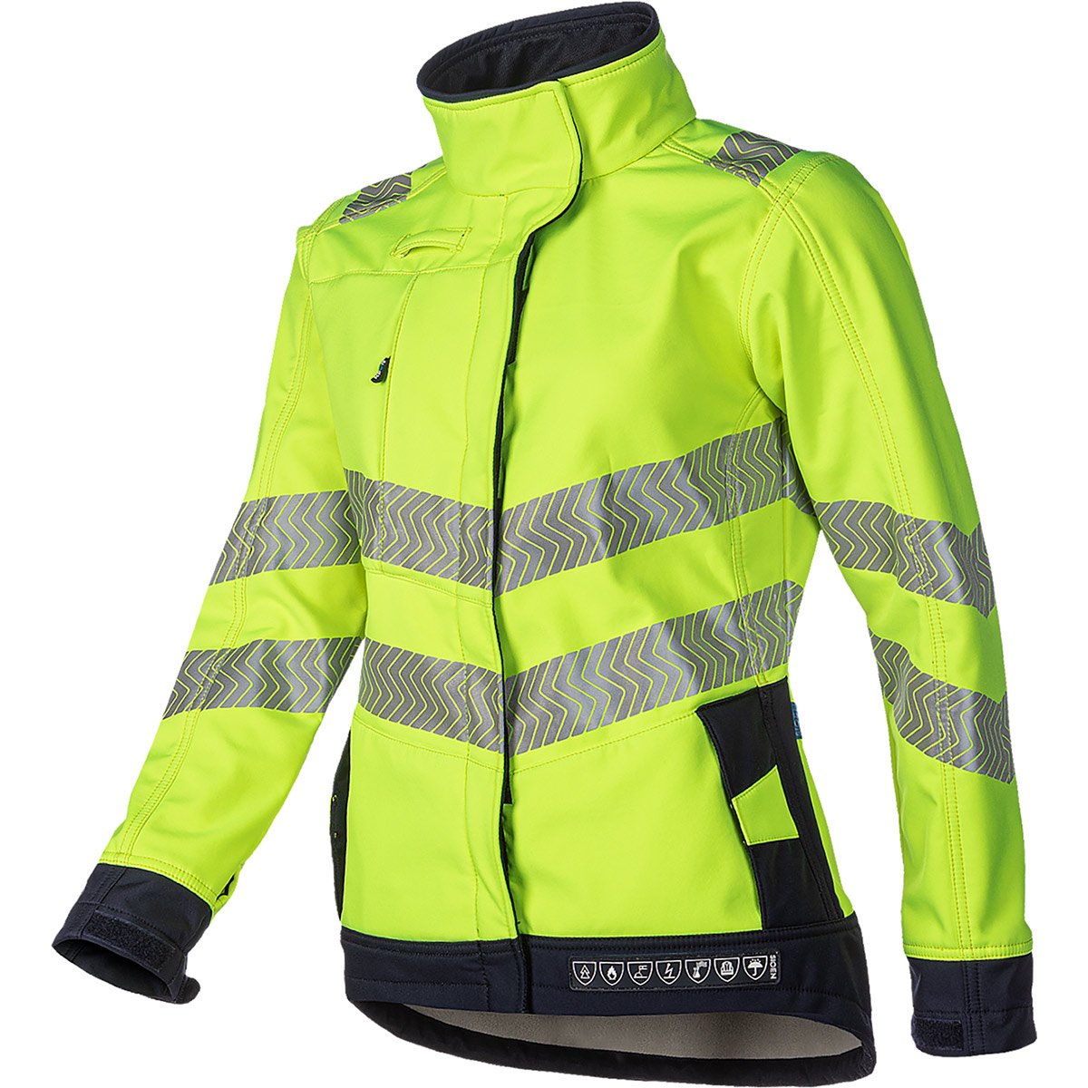 Sioen Heika Women’s Yellow/Navy Hi-Vis Arc-Flash Softshell Jacket | Sioen | Multi-Hazard ...