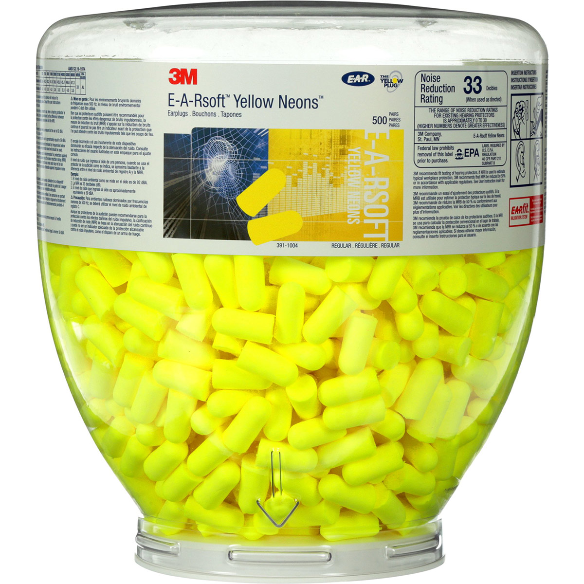 3M E-A-Rsoft Yellow Neon Disposable Earplugs (Refill Pack of 500 Pairs ...