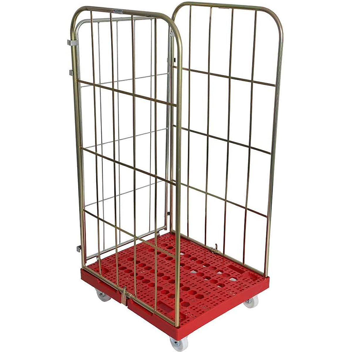 Palletower Red Three-Sided Plastic Collapsible Wheeled Storage Cage ...