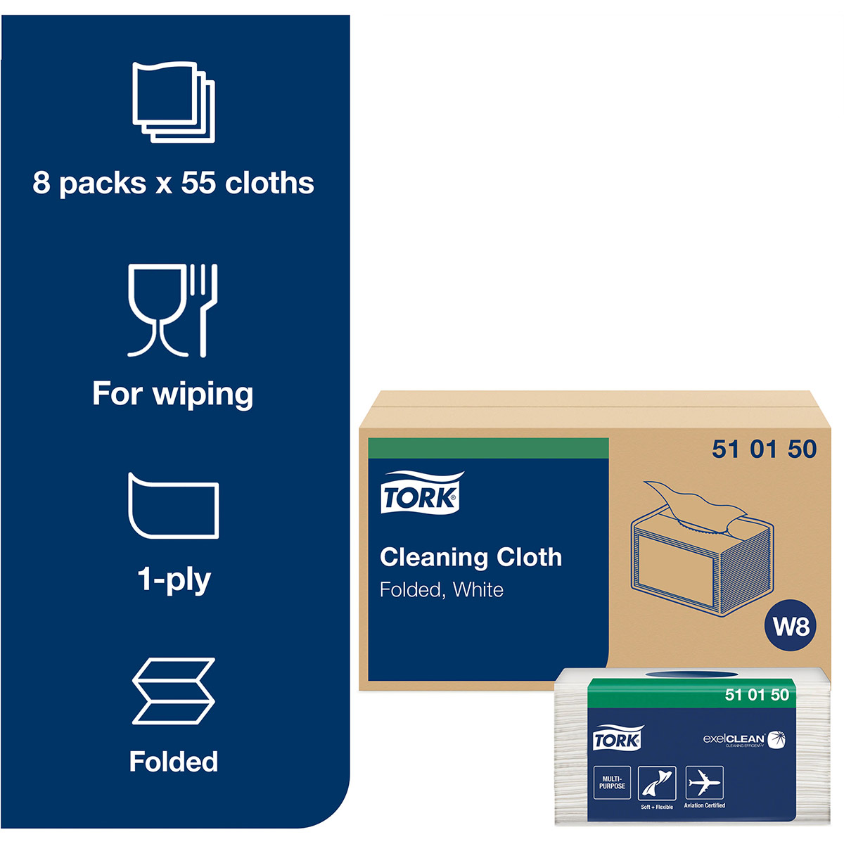 Tork W8 White Folded Cleaning Cloths Pack (Case of 8) | Tork | Cleaning ...