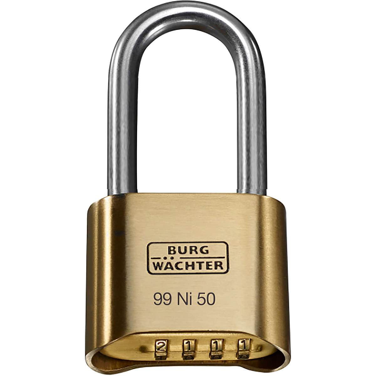 Burg-Wächter No. 99 Four-Dial Long-Shackle Brass Combination Padlock ...