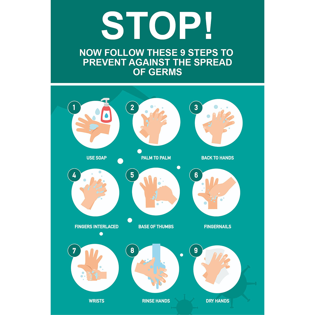 PVC Nine-Step Hand Washing Safety Poster 400mm x 600mm | Spectrum ...
