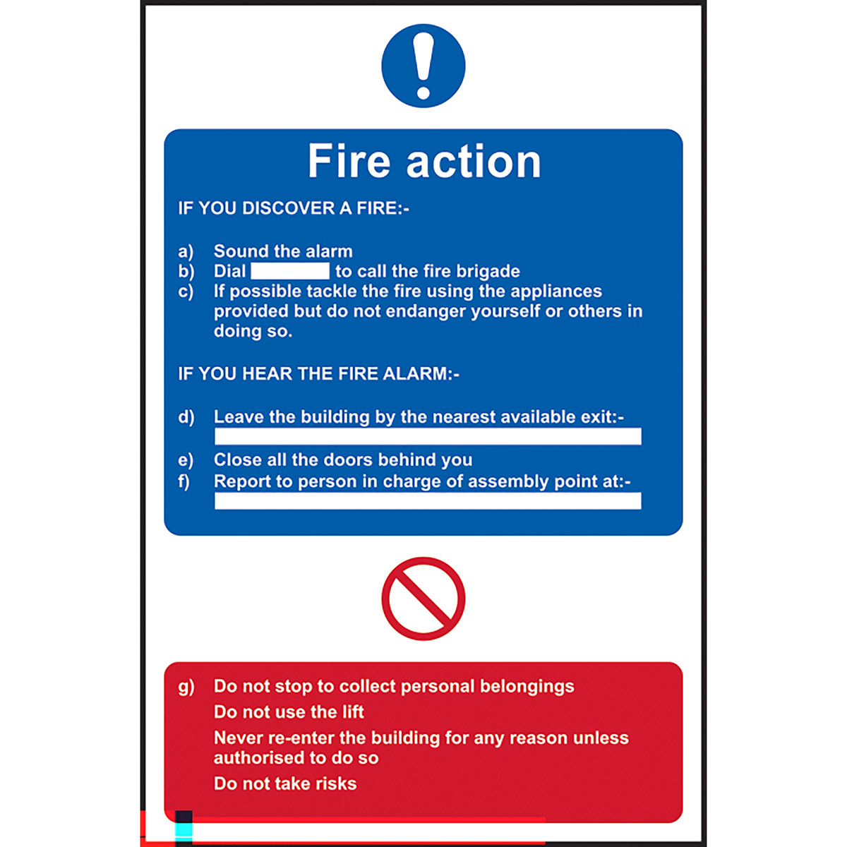 Self-Adhesive PVC Fire Action Sign 200mm x 300mm | Spectrum Industrial ...