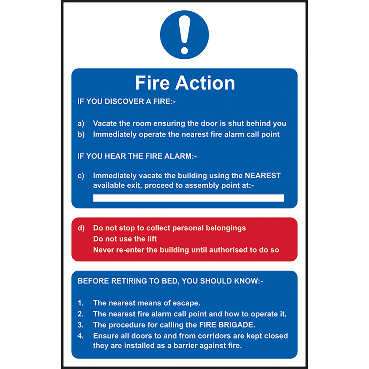 Self-Adhesive Vinyl Fire Action Procedure Sign 200mm x 300mm | Spectrum ...