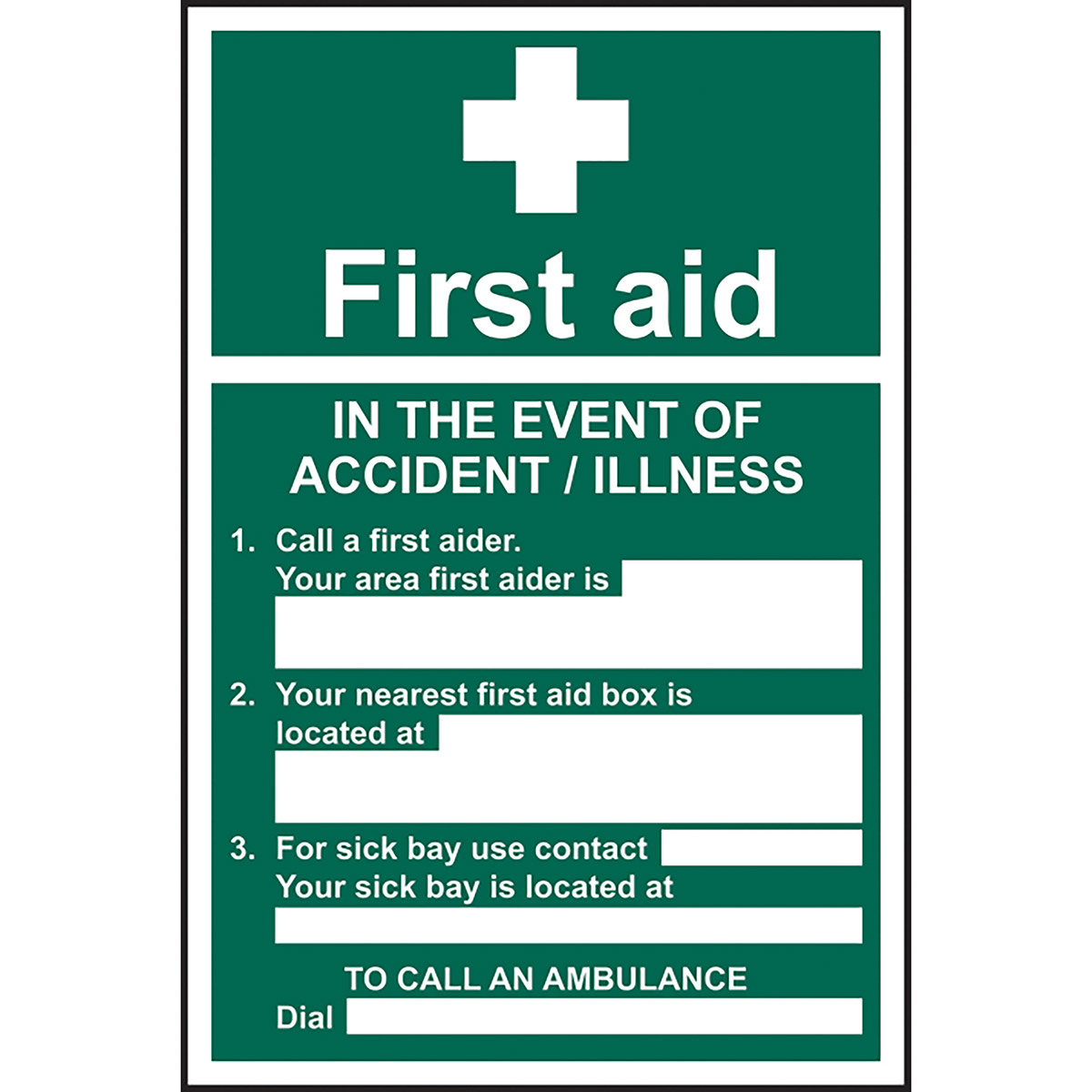 PVC "In The Event of Accident/Illness..." Sign 200mm x 300mm | Spectrum ...