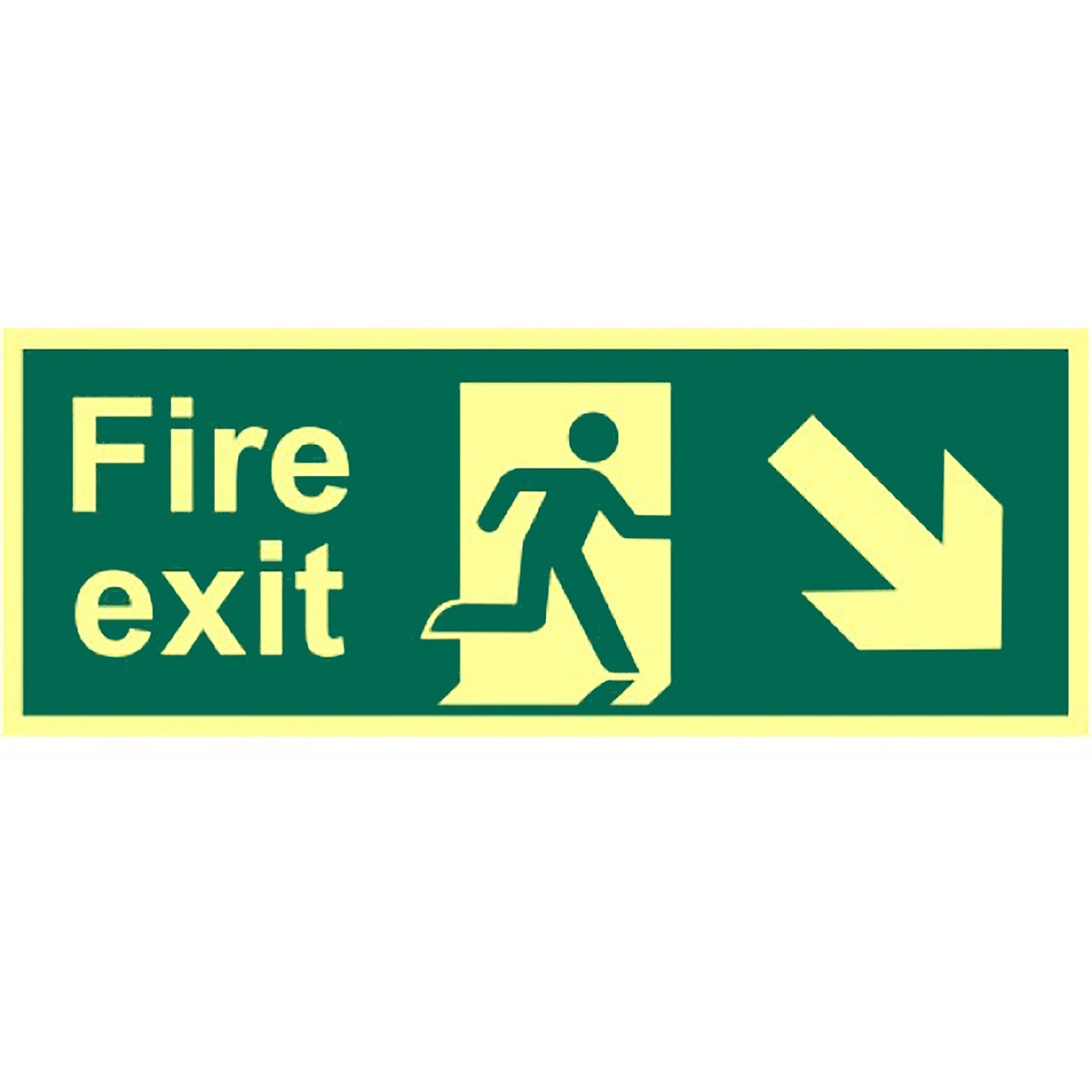 Self-Adhesive PVC Photoluminescent "Fire Exit" Down/Right Sign 400mm x ...