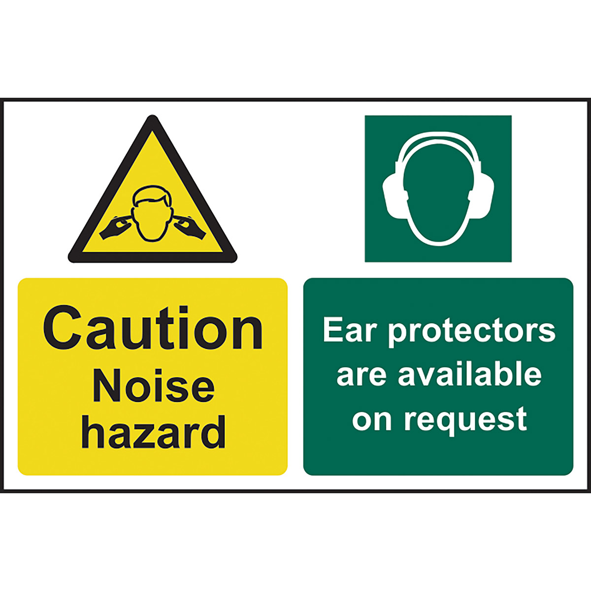 Self-Adhesive PVC "Caution Noise Hazard Ear Protectors..." Sign 200mm x ...