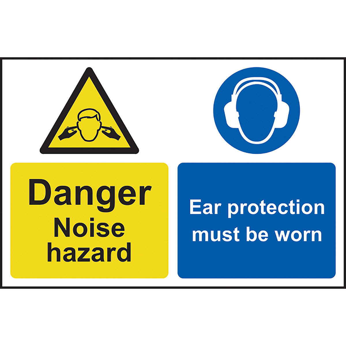 Self-Adhesive PVC "Danger Noise Hazard Ear Protection..." Sign 200mm x ...
