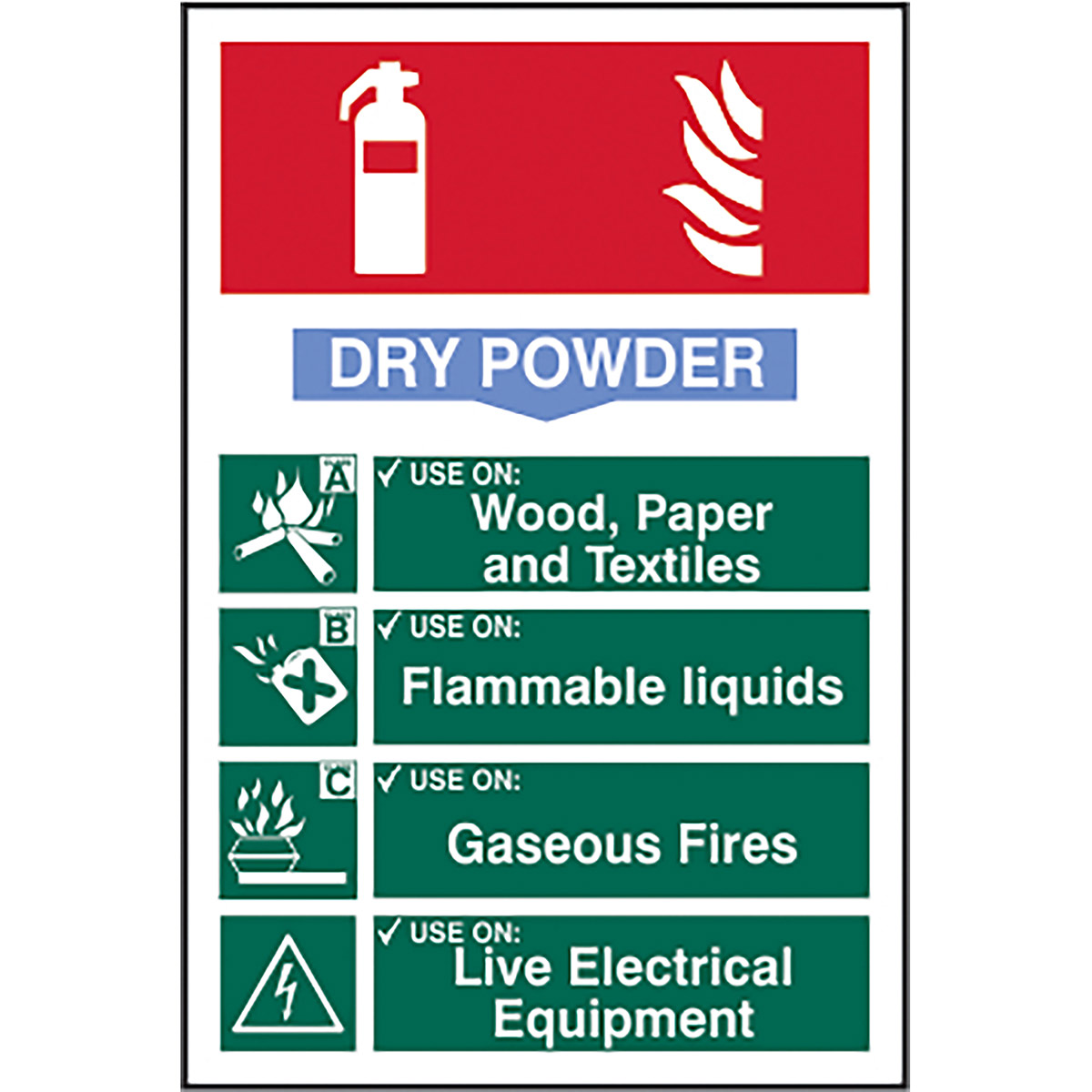 Self-Adhesive PVC Dry Powder Fire Extinguisher Sign 200mm x 300mm ...