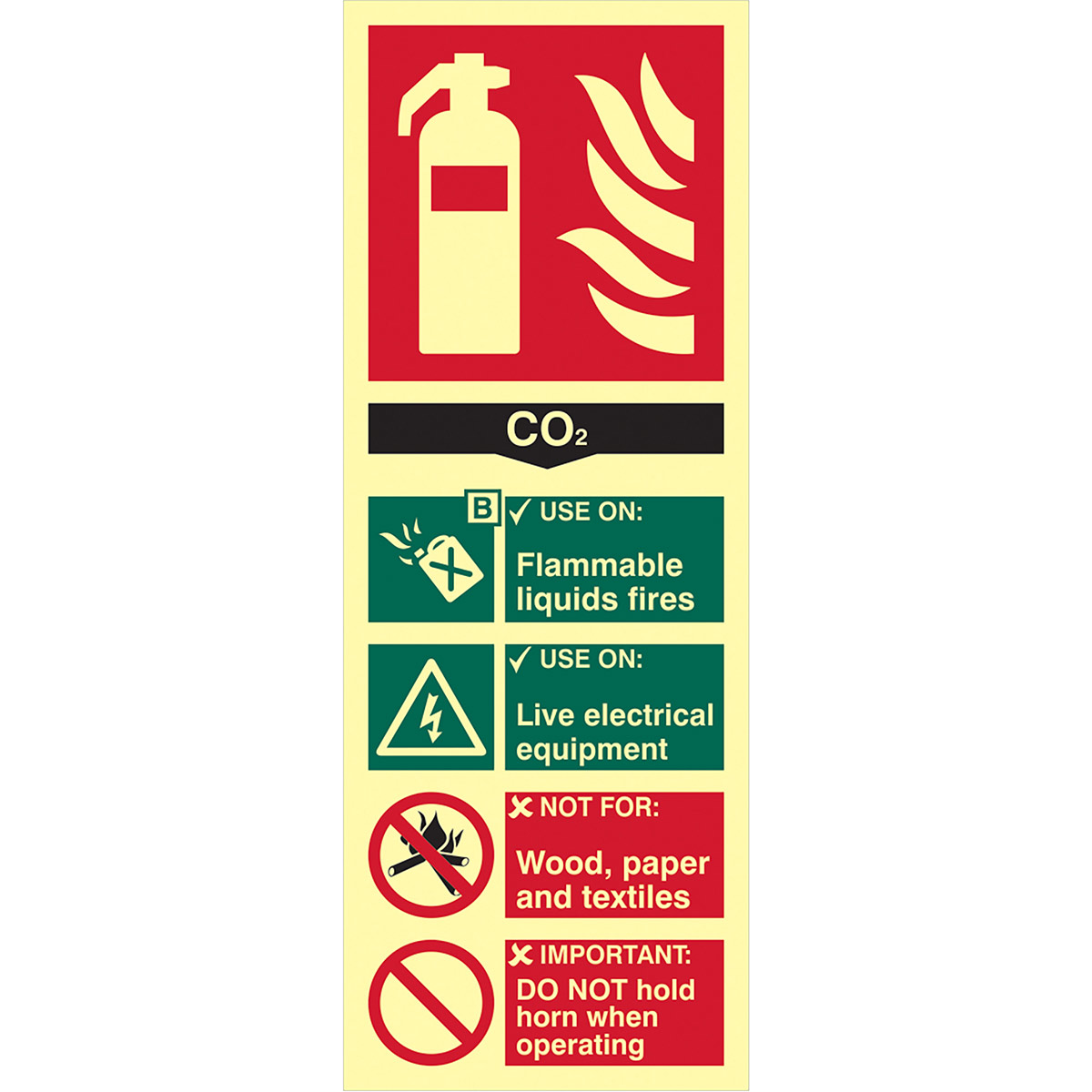 PVC Photoluminescent CO2 Fire Extinguisher Sign 75mm x 200mm | Spectrum ...