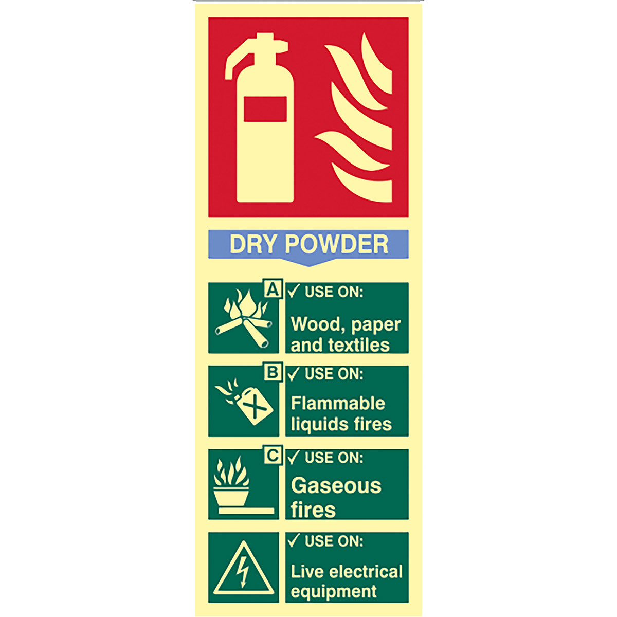 PVC Photoluminescent Dry Powder Extinguisher Sign 75mm x 200mm ...