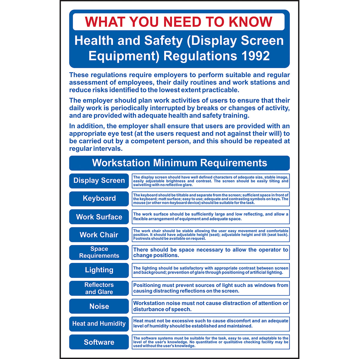 PVC DSE Regulations 1992 Safety Poster 400mm x 600mm | Spectrum ...