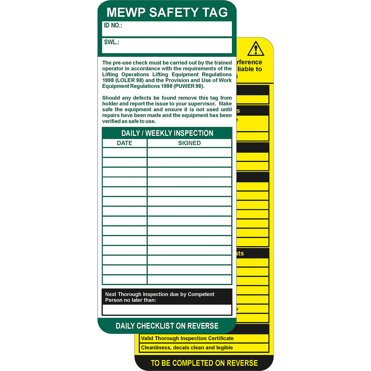 AssetTag MAX MEWP Safety Insert Tag (Pack of 50) | Spectrum Industrial ...