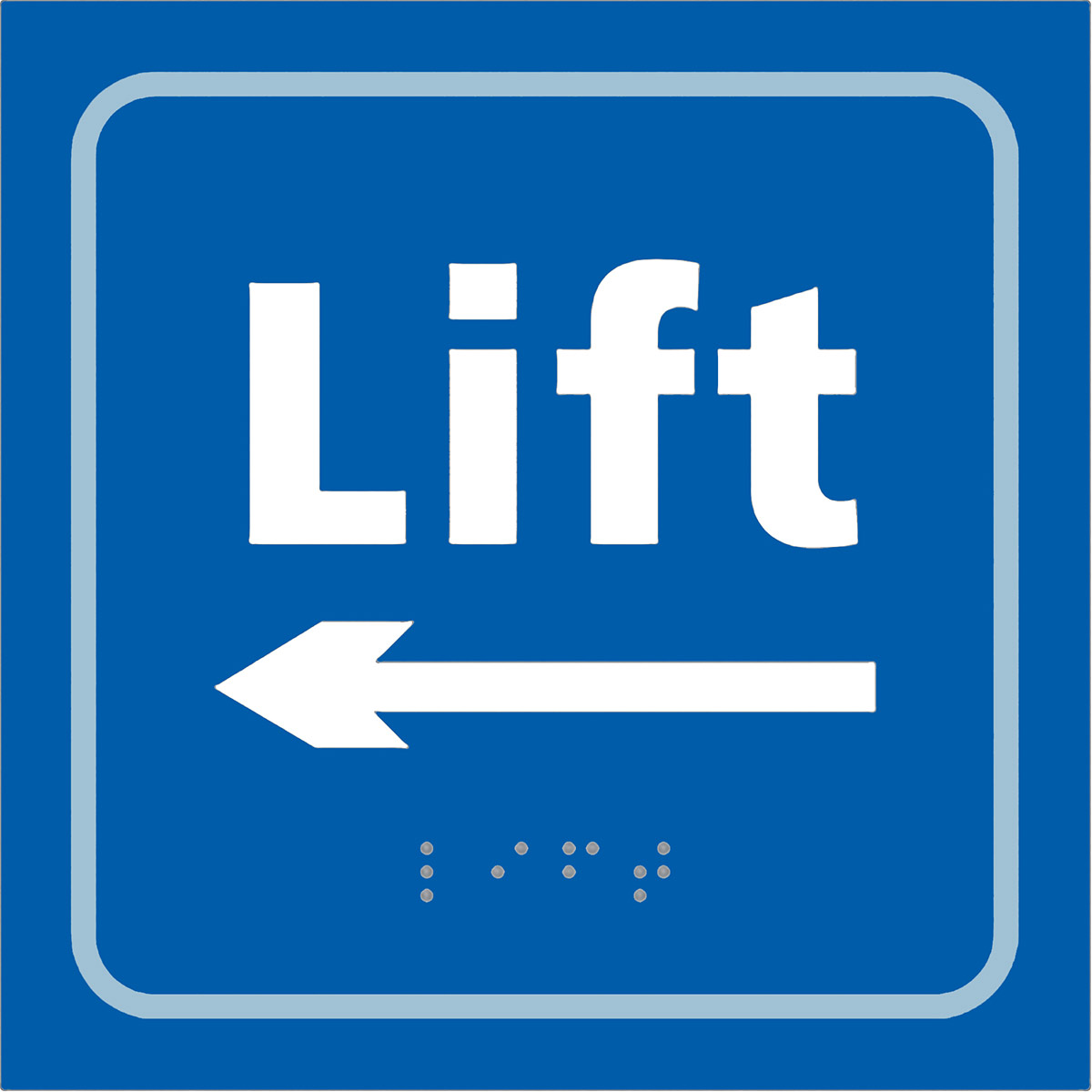 Taktyle Blue/White Self-Adhesive "Lift" Left Braille Sign 150mm x 150mm ...