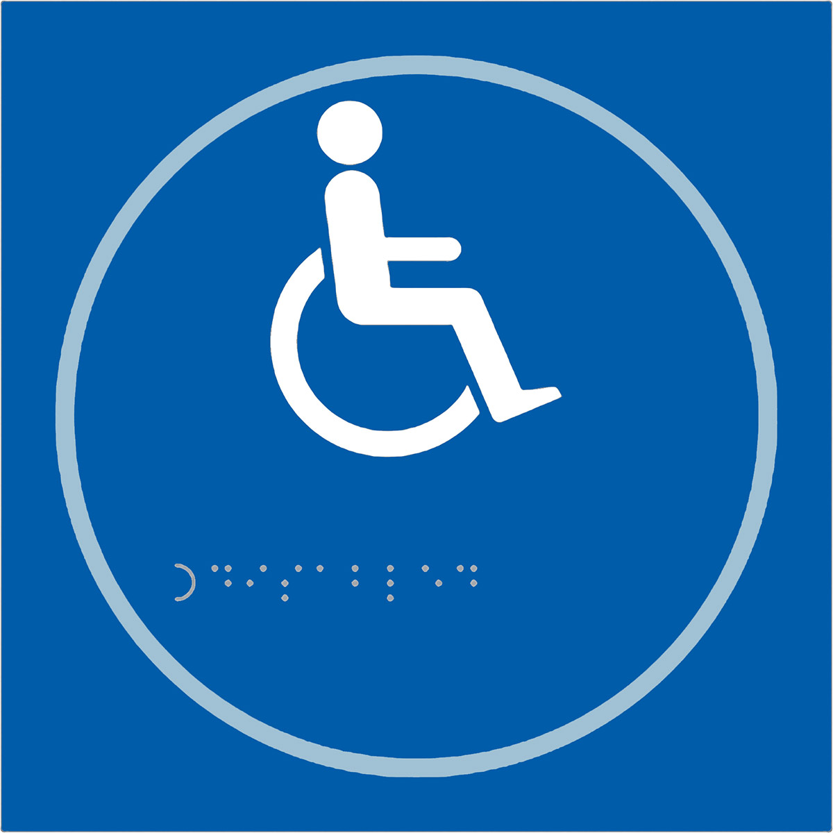 Taktyle Blue/White Self-Adhesive Disabled Toilet Braille Sign 150mm x ...