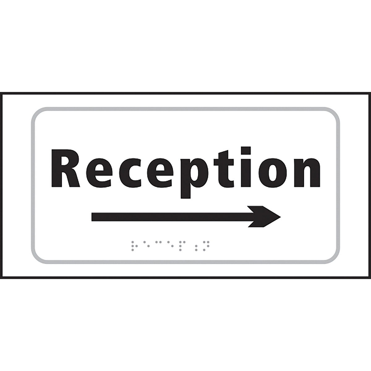 Taktyle White/Black Self-Adhesive "Reception" Right Braille Sign 300mm ...