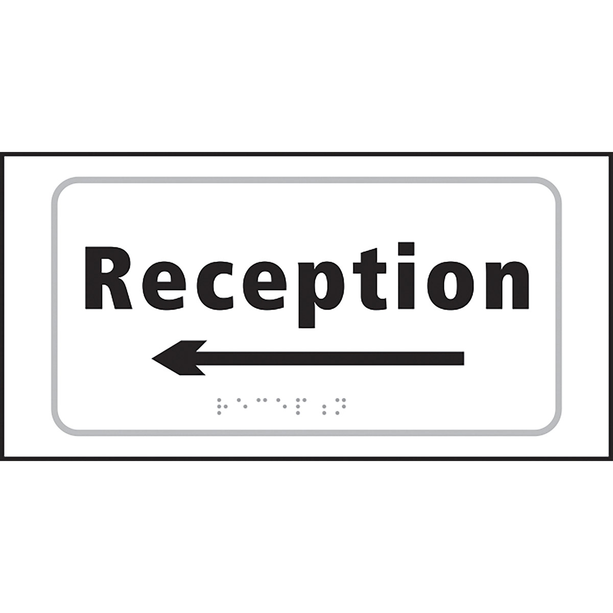 Taktyle White/Black Self-Adhesive "Reception" Left Braille Sign 300mm x ...