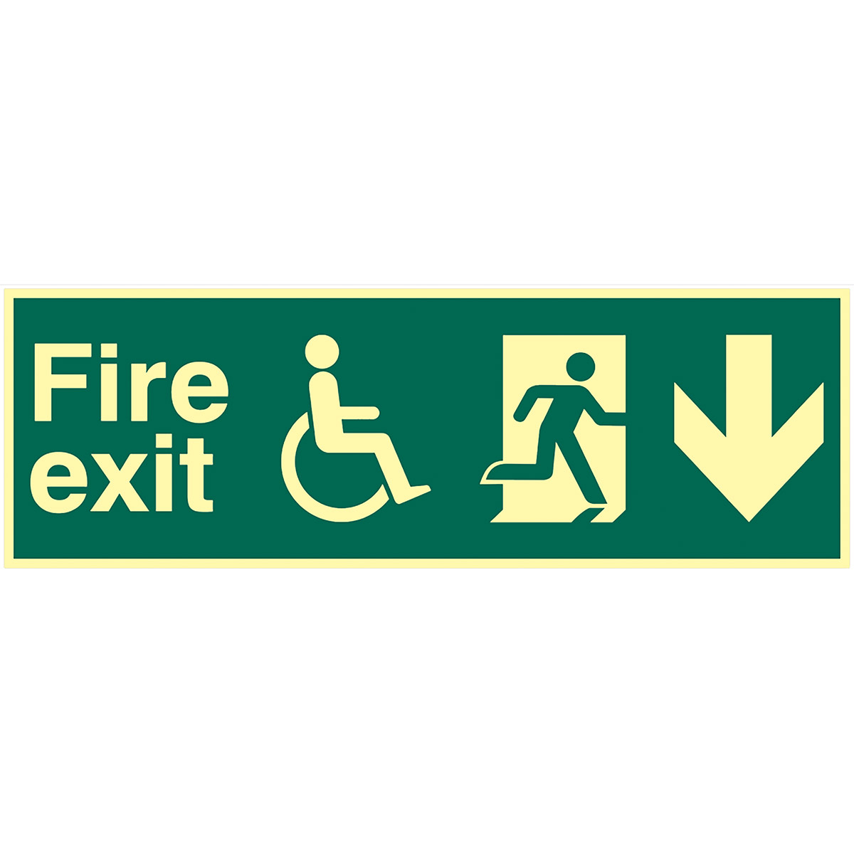 PVC Photoluminescent "Fire Exit" Down Disabled Access Sign 450mm x ...