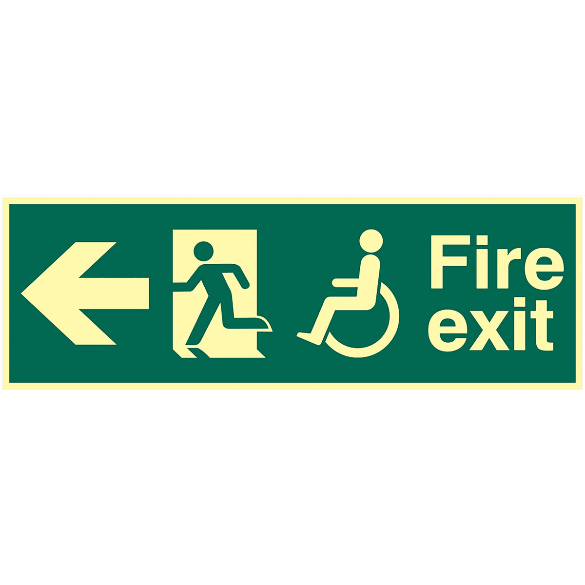 PVC Photoluminescent "Fire Exit" Left Disabled Access Sign 450mm x ...