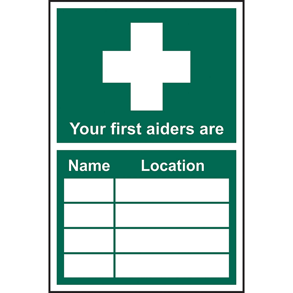 Self-Adhesive Vinyl "Your First Aiders Are.../Name/Location" Sign 200mm ...