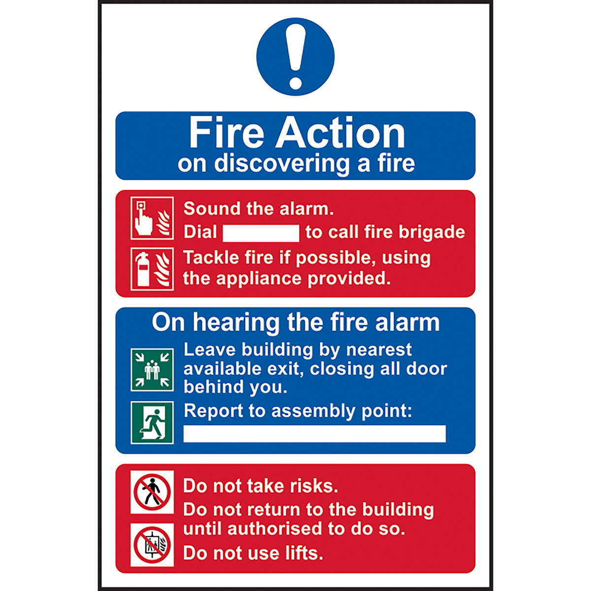 Self-Adhesive Vinyl "Fire Action on Discovering Fire" Sign 200mm x ...