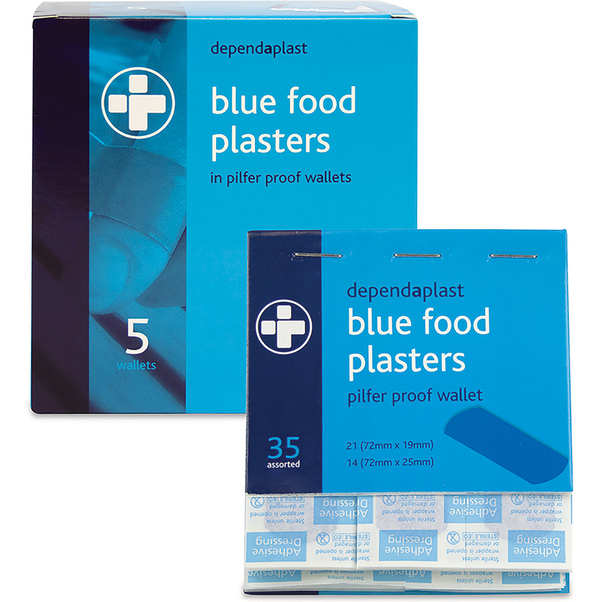 Dependaplast Assorted Pilfer-Proof Blue Food Plasters Pack (Box of 5 ...