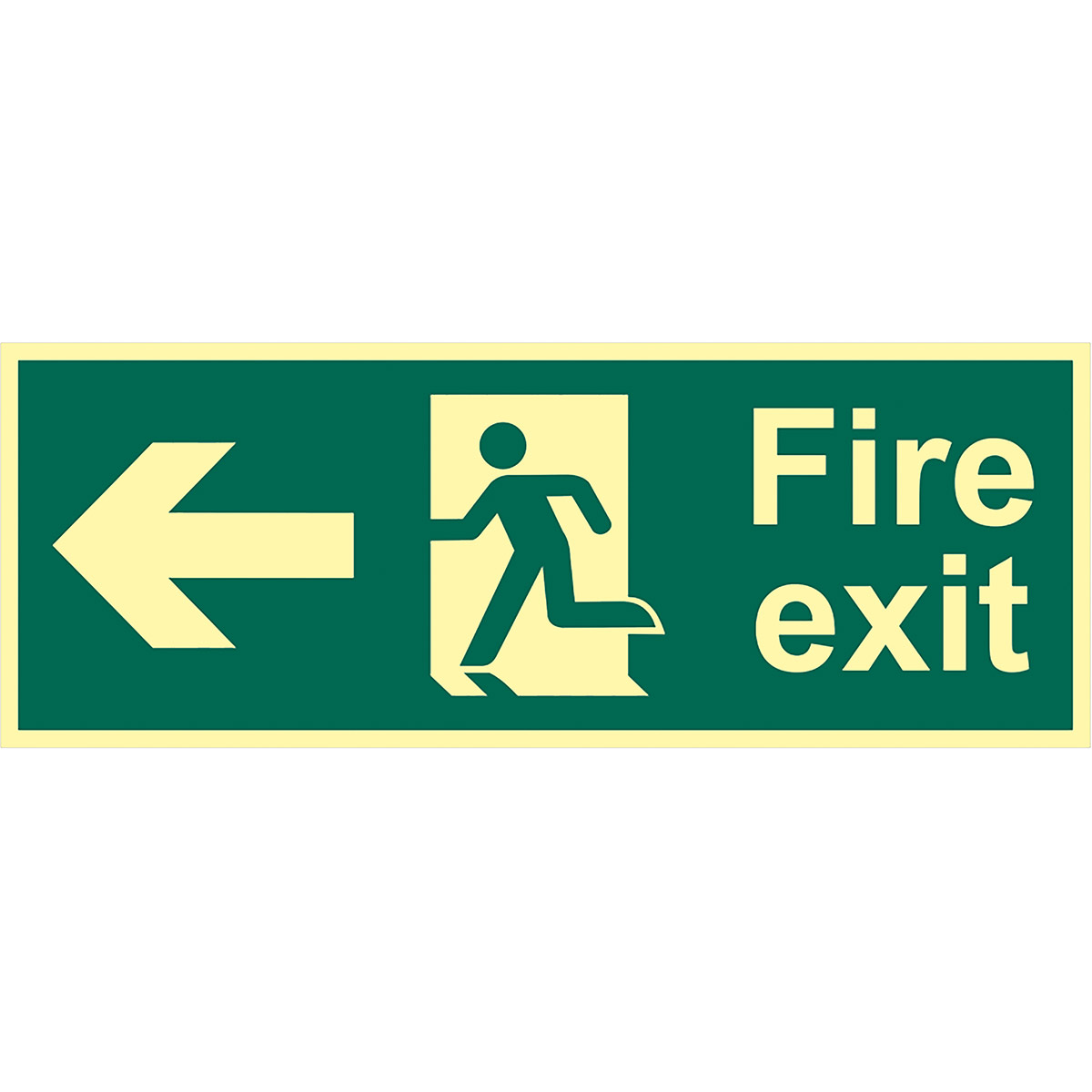 Vinyl Photoluminescent "Fire Exit" Left Arrow/Man Sign 400mm x 150mm ...