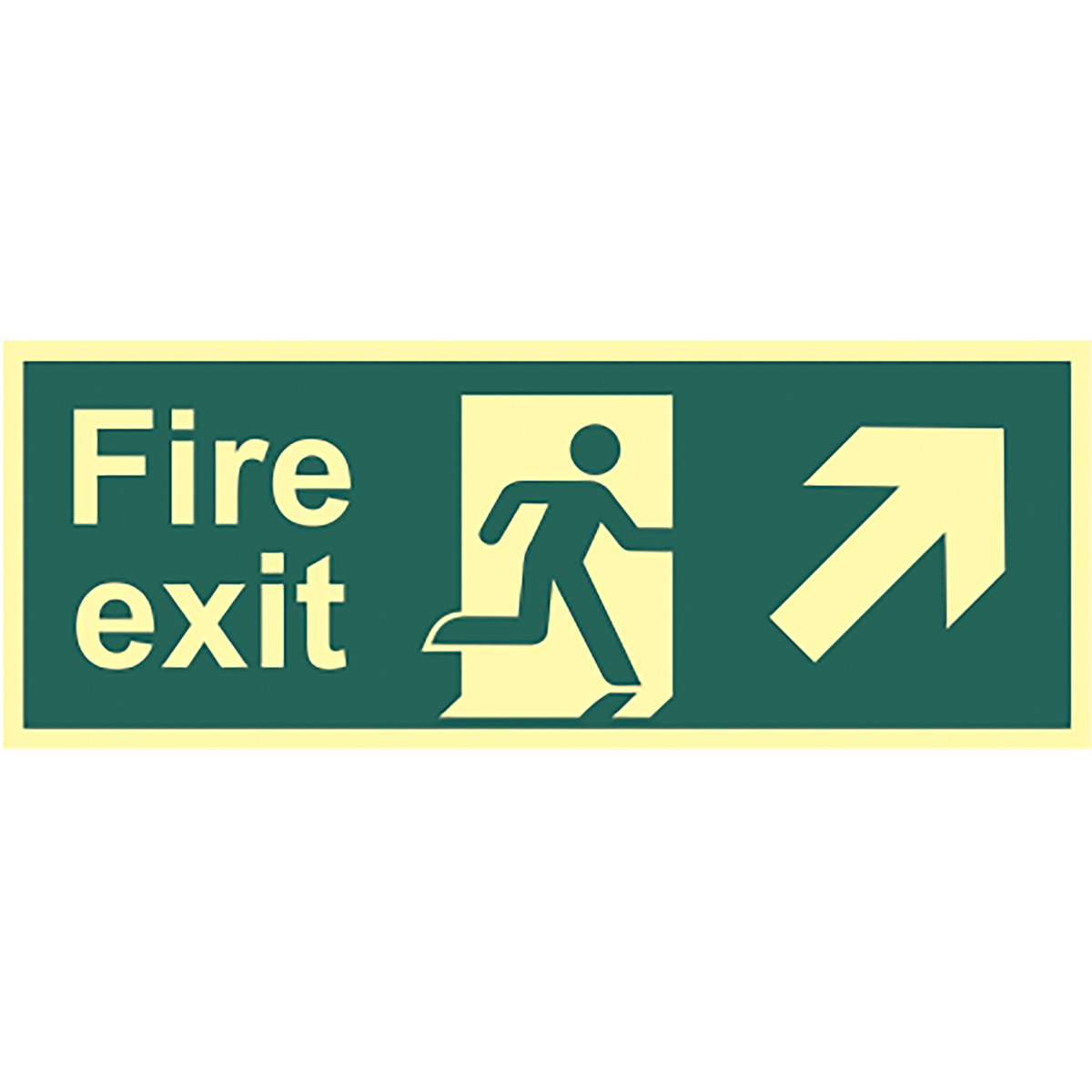 Vinyl Photoluminescent "Fire Exit" Up/Right Arrow Sign 400mm x 150mm ...