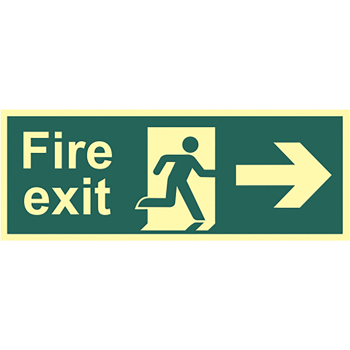 Vinyl Photoluminescent "Fire Exit" Right Man/Arrow Sign 400mm x 150mm ...