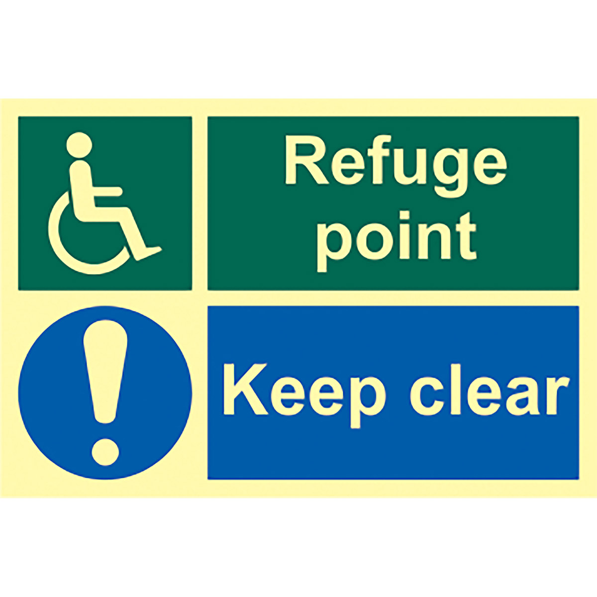 Vinyl Photoluminescent Disabled "Refuge.../Keep Clear" Sign 300mm x ...