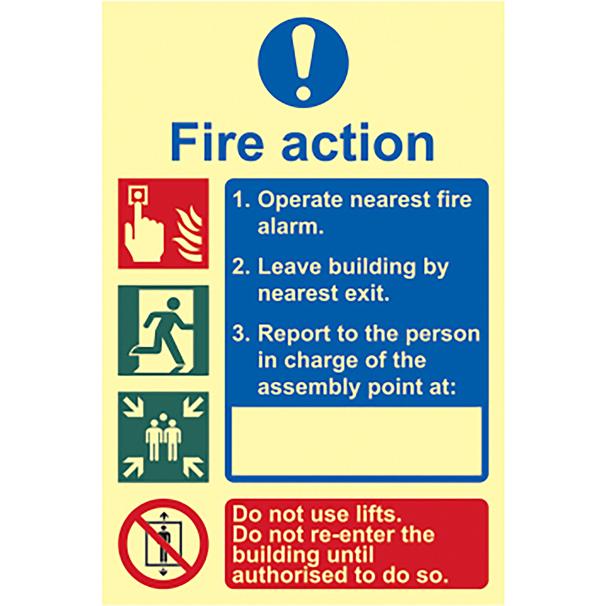Self-Adhesive Vinyl Photoluminescent Fire Action Information Sign 200mm ...