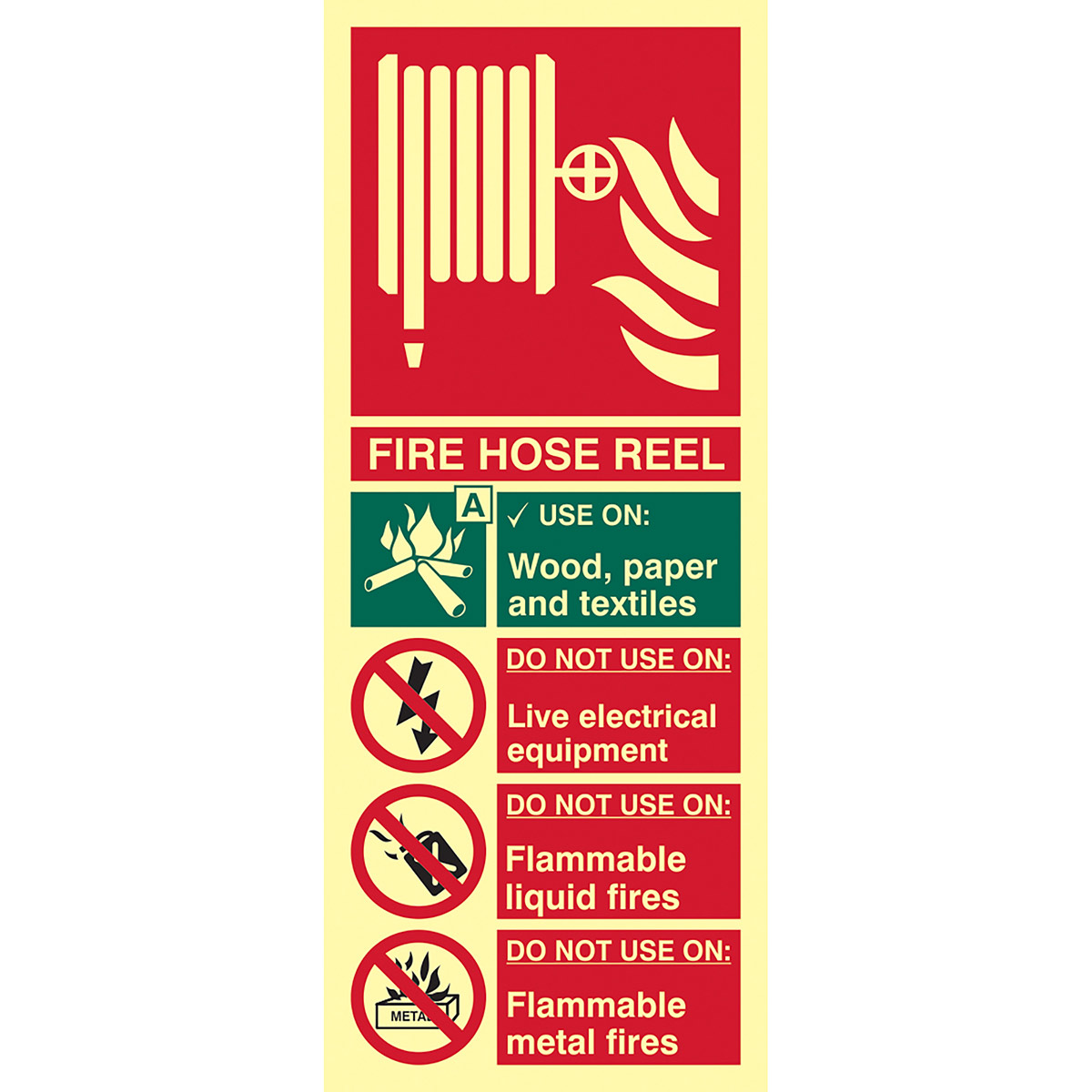 Vinyl Photoluminescent Fire Hose Reel Information Sign 82mm x 202mm ...