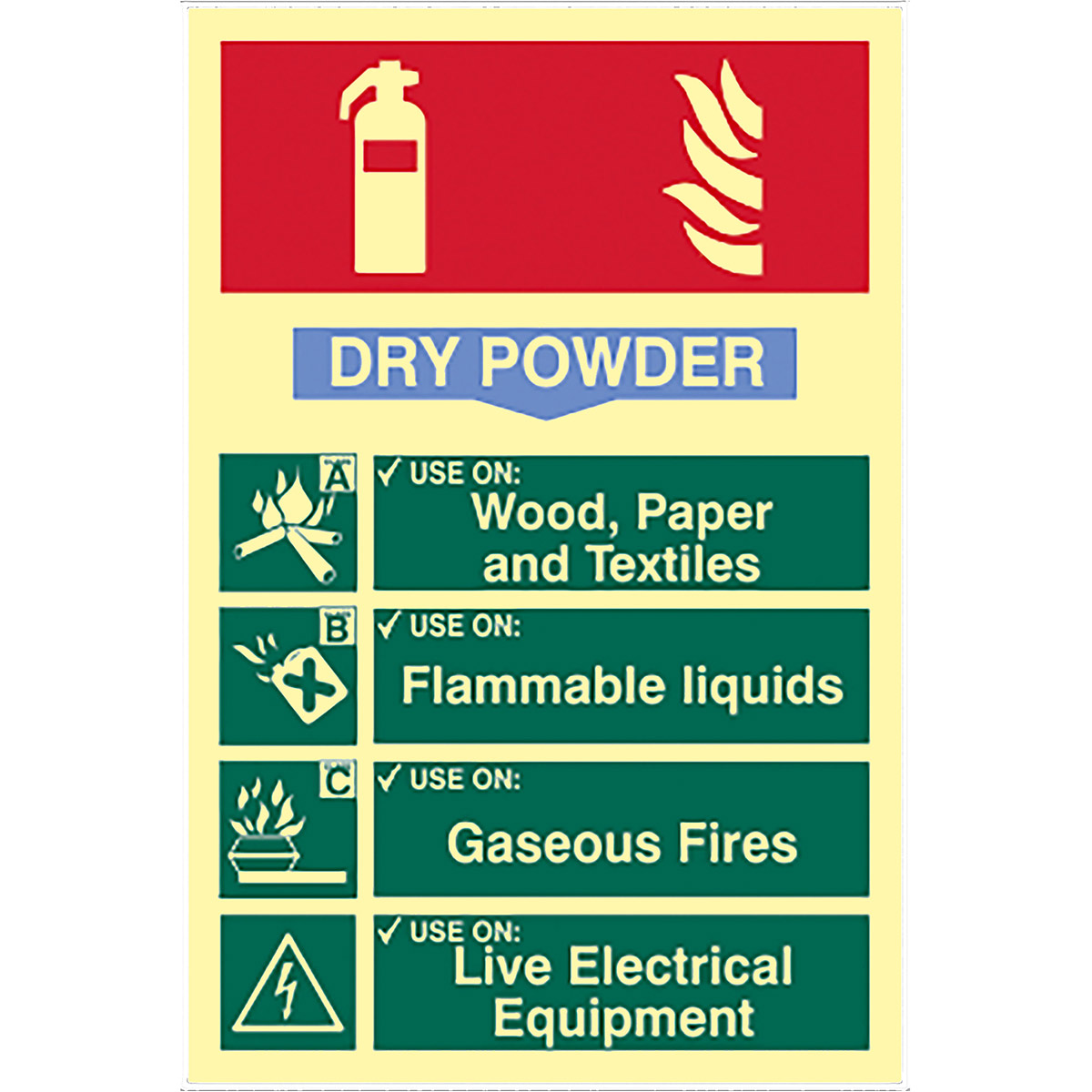 Vinyl Photoluminescent Dry Powder Extinguisher Sign 200mm x 300mm ...