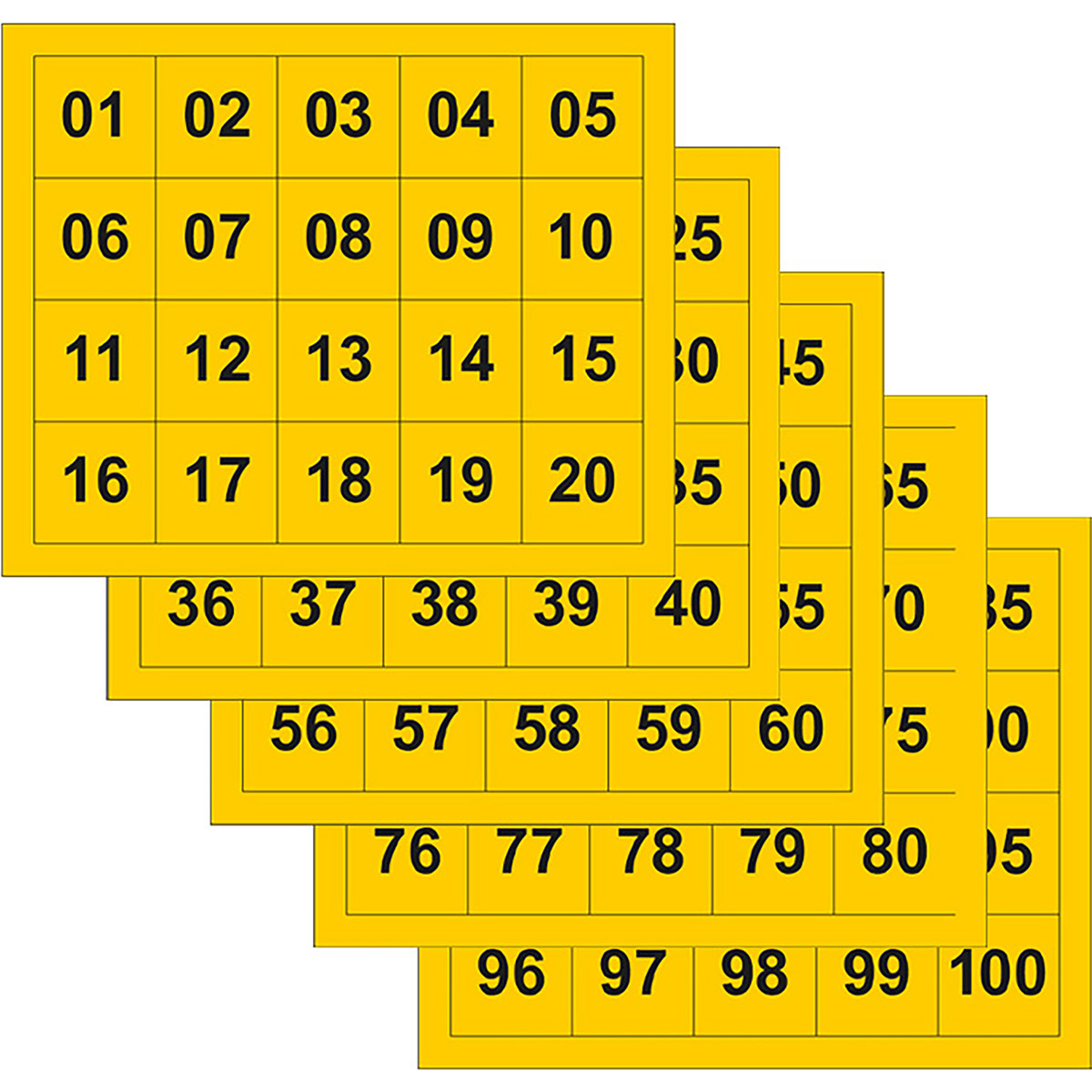 Self-Adhesive Black/Yellow 01-100 Consecutive Numbers 50mm x 50mm ...