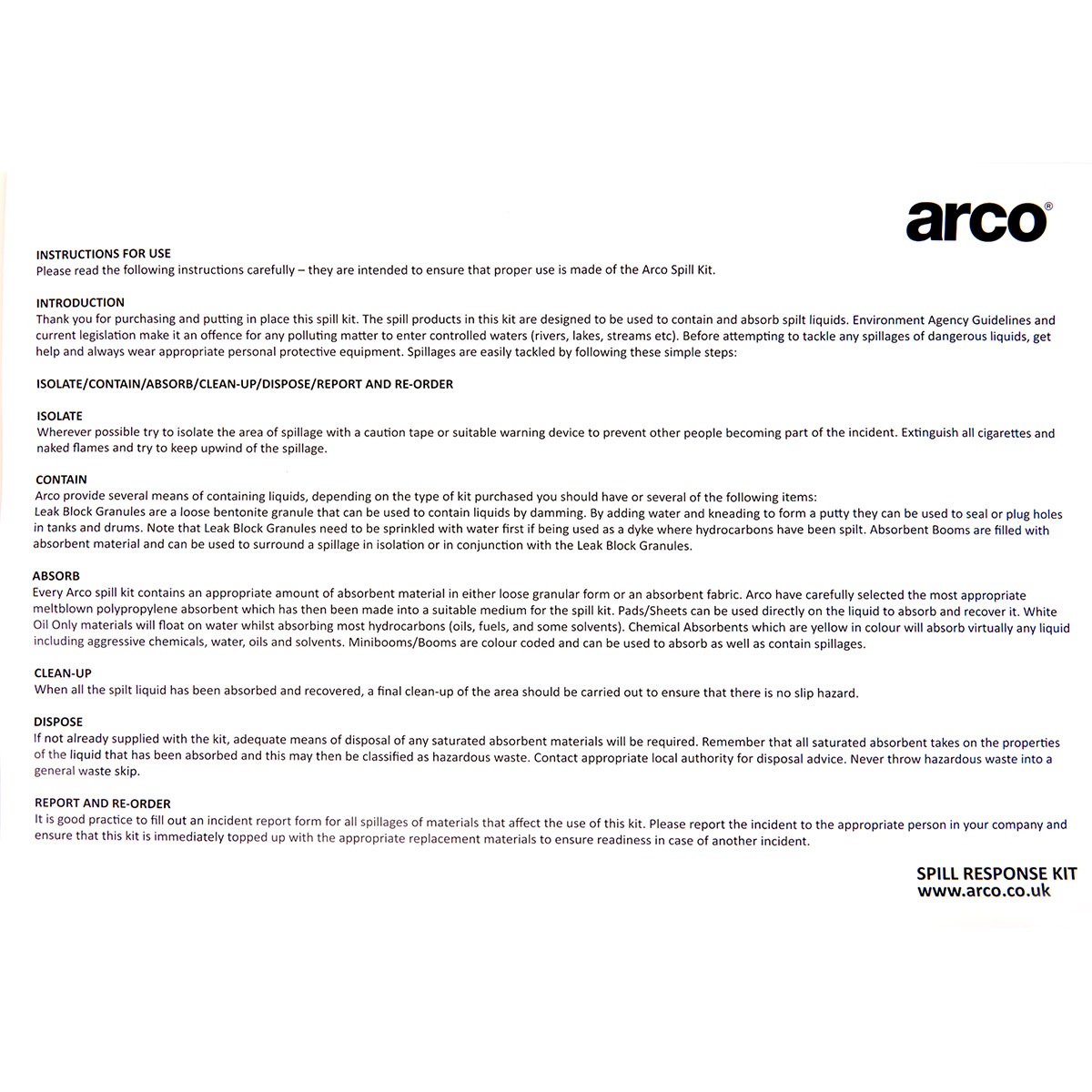 Arco 30L Oil Spill Kit | Arco | Spill Kits and Stations | Arco