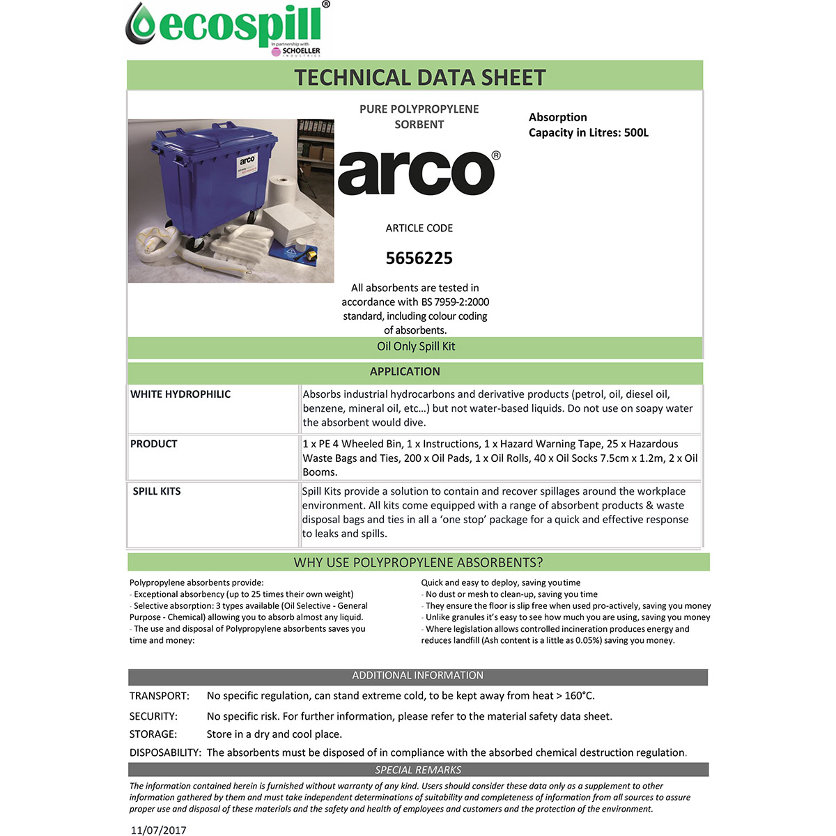 Arco 500L Oil Spill Kit | Arco | Spill Kits and Stations | Arco