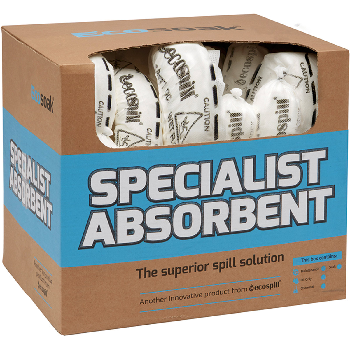 Ecosoak 50L Oil Absorbent Sock (Box of 10) | Ecospill | Absorbent Booms ...